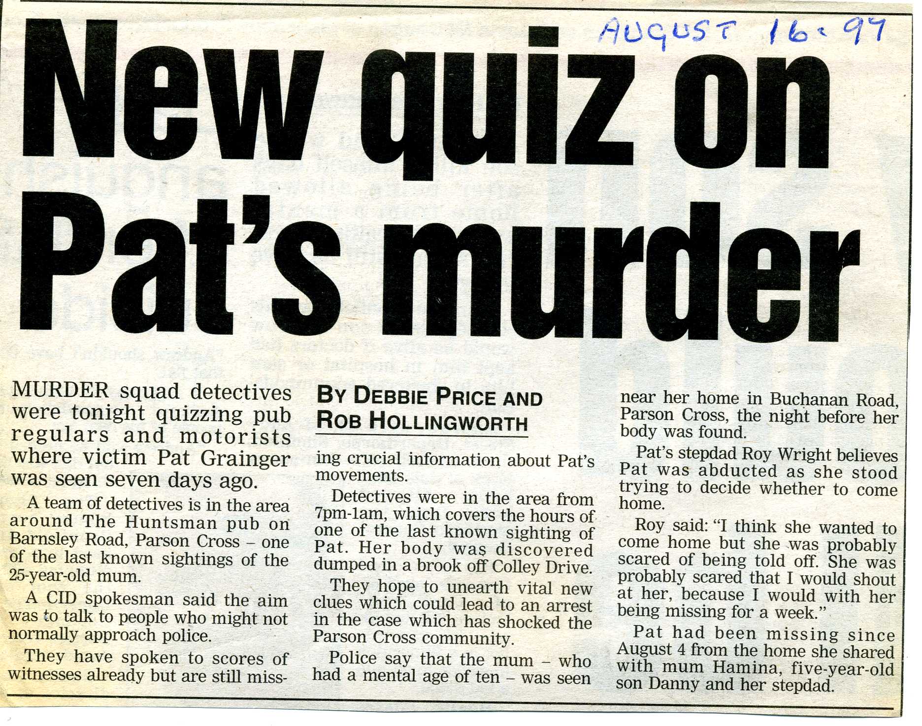 New quiz on Pat's murder - Who Killed My Mum? Patricia (Pat) Grainger ...